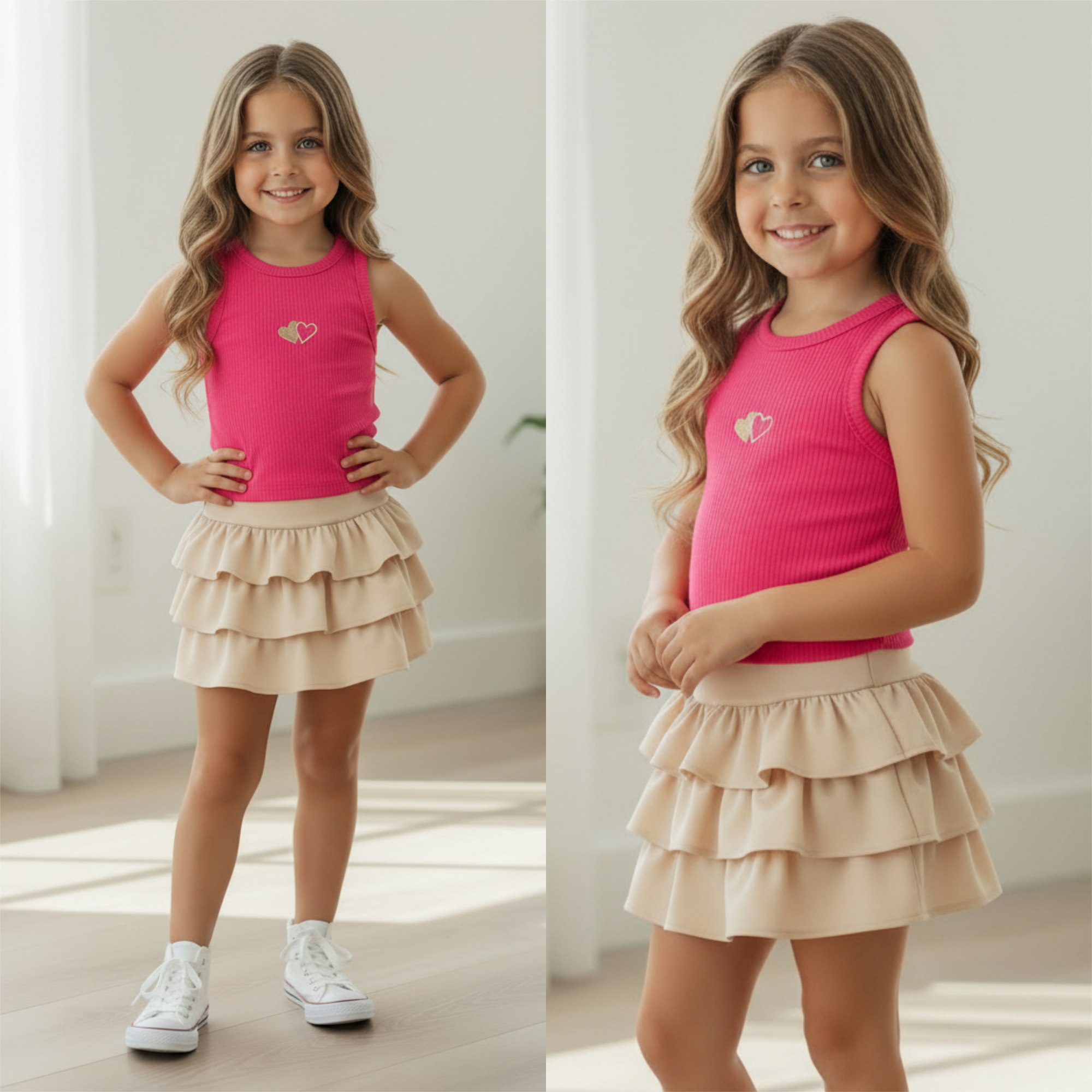 Meisjes ruffle rokje beige - Maat 98 t/m 164 > Mi Toetie